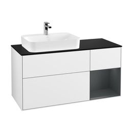 Villeroy & Boch Villeroy und Boch Finion Waschtischunterschrank F402HGGF 120cm, Abdeckplatte black matt, Regal rechts Midnight Blue Matt Lacquer, Glossy white lacquer