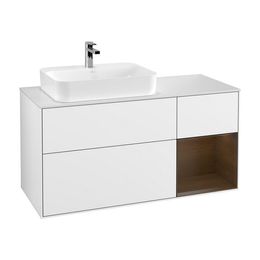 Villeroy & Boch Villeroy und Boch Finion Waschtischunterschrank G401GNGF 120cm, Abdeckplatte white matt, Emotion, Regal rechts Walnut veneer, Glossy white lacquer