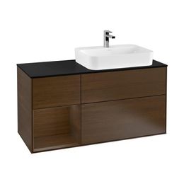 Villeroy & Boch Villeroy und Boch Finion Waschtischunterschrank G392GNGN 120cm, Abdeckplatte black matt, Emotion, Regal links Walnut veneer, Walnut veneer