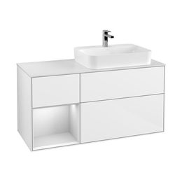 Villeroy & Boch Villeroy und Boch Finion Waschtischunterschrank G391MTGF 120cm, Abdeckplatte white matt, Emotion, Regal links White matt lacquer, Glossy white lacquer