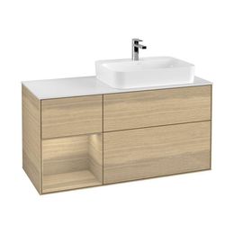 Villeroy & Boch Villeroy und Boch Finion Waschtischunterschrank G391PCPC 120cm, Abdeckplatte white matt, Emotion, Regal links Oak Veneer, Oak Veneer