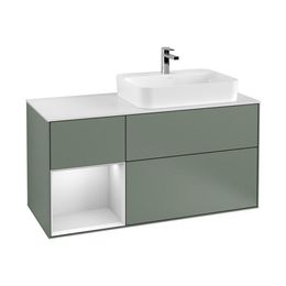 Villeroy & Boch Villeroy und Boch Finion Waschtischunterschrank F391MTGM 120cm, Abdeckplatte white matt, Regal links White matt lacquer, Olive Matt Lacquer