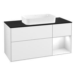 Villeroy & Boch Villeroy und Boch Finion Waschtischunterschrank G302GFGF 120cm, Abdeckplatte black matt, Emotion, Regal rechts Glossy white lacquer, Glossy white lacquer