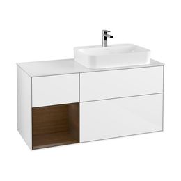 Villeroy & Boch Villeroy und Boch Finion Waschtischunterschrank G391GNGF 120cm, Abdeckplatte white matt, Emotion, Regal links Walnut veneer, Glossy white lacquer