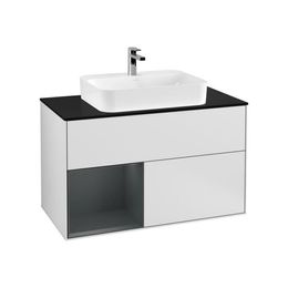 Villeroy & Boch Villeroy und Boch Finion Waschtischunterschrank G362HGMT 100cm, Abdeckplatte black matt, Emotion, Regal links Midnight Blue Matt Lacquer, White matt lacquer