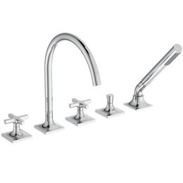 Ideal Standard Joy Neo F&uuml;nfloch-Badearmatur BD164AA mit Auslauf, mit Handbrause-Set, Kreuzgriffe, Ausladung 220mm, chrom