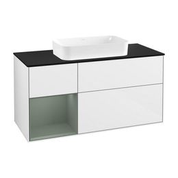 Villeroy & Boch Villeroy und Boch Finion Waschtischunterschrank G292GMGF 120cm, Abdeckplatte black matt, Emotion, Regal links Olive Matt Lacquer, Glossy white lacquer