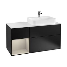 Villeroy & Boch Villeroy und Boch Finion Waschtischunterschrank F391HHPD 120cm, Abdeckplatte white matt, Regal links Sand Matt Lacquer, Black matt lacquer