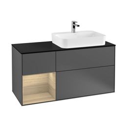 Villeroy & Boch Villeroy und Boch Finion Waschtischunterschrank F392PCGK 120cm, Abdeckplatte black matt, Regal links Oak Veneer, Anthracite matt