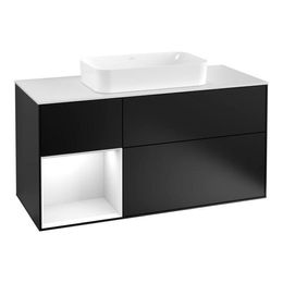 Villeroy & Boch Villeroy und Boch Finion Waschtischunterschrank G291GFPD 120cm, Abdeckplatte white matt, Emotion, Regal links Glossy white lacquer, Black matt lacquer