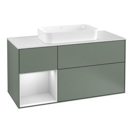 Villeroy & Boch Villeroy und Boch Finion Waschtischunterschrank G291MTGM 120cm, Abdeckplatte white matt, Emotion, Regal links White matt lacquer, Olive Matt Lacquer