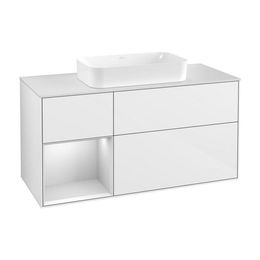 Villeroy & Boch Villeroy und Boch Finion Waschtischunterschrank G291MTGF 120cm, Abdeckplatte white matt, Emotion, Regal links White matt lacquer, Glossy white lacquer