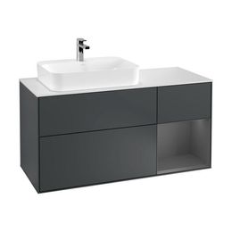 Villeroy & Boch Villeroy und Boch Finion Waschtischunterschrank F401GKHG 120cm, Abdeckplatte white matt, Regal rechts Anthracite matt, Midnight Blue Matt Lacquer