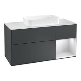 Villeroy & Boch Villeroy und Boch Finion Waschtischunterschrank F301MTHG 120cm, Abdeckplatte white matt, Regal rechts White matt lacquer, Midnight Blue Matt Lacquer