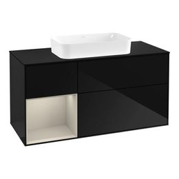 Villeroy & Boch Villeroy und Boch Finion Waschtischunterschrank G292HHPH 120cm, Abdeckplatte black matt, Emotion, Regal links Sand Matt Lacquer, Glossy Black Lacquer
