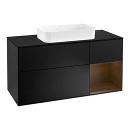 Villeroy & Boch Villeroy und Boch Finion Waschtischunterschrank F302GNPD 120cm, Abdeckplatte black matt, Regal rechts Walnut veneer, Black matt lacquer