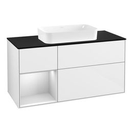 Villeroy & Boch Villeroy und Boch Finion Waschtischunterschrank G292MTGF 120cm, Abdeckplatte black matt, Emotion, Regal links White matt lacquer, Glossy white lacquer