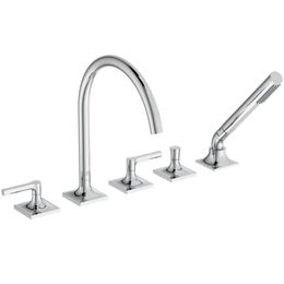 Ideal Standard Joy Neo F&uuml;nfloch-Badearmatur BD165AA mit Auslauf, mit Handbrause-Set, Hebelgriffe, Ausladung 220mm, chrom