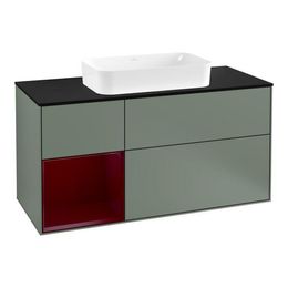 Villeroy & Boch Villeroy und Boch Finion Waschtischunterschrank G292HBGM 120cm, Abdeckplatte black matt, Emotion, Regal links Peony, Olive Matt Lacquer