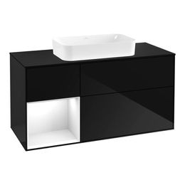 Villeroy & Boch Villeroy und Boch Finion Waschtischunterschrank G292GFPH 120cm, Abdeckplatte black matt, Emotion, Regal links Glossy white lacquer, Glossy Black Lacquer