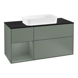 Villeroy & Boch Villeroy und Boch Finion Waschtischunterschrank G292GMGM 120cm, Abdeckplatte black matt, Emotion, Regal links Olive Matt Lacquer, Olive Matt Lacquer