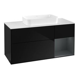 Villeroy & Boch Villeroy und Boch Finion Waschtischunterschrank G301HGPH 120cm, Abdeckplatte white matt, Emotion, Regal rechts Midnight Blue Matt Lacquer, Glossy Black Lacquer