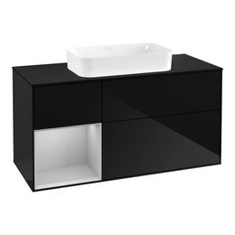 Villeroy & Boch Villeroy und Boch Finion Waschtischunterschrank G292GJPH 120cm, Abdeckplatte black matt, Emotion, Regal links Light grey matt, Glossy Black Lacquer