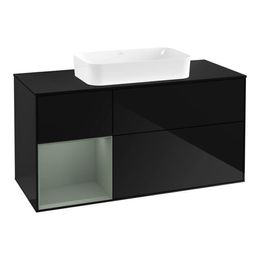 Villeroy & Boch Villeroy und Boch Finion Waschtischunterschrank G292GMPH 120cm, Abdeckplatte black matt, Emotion, Regal links Olive Matt Lacquer, Glossy Black Lacquer