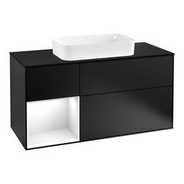 Villeroy & Boch Villeroy und Boch Finion Waschtischunterschrank G292GFPD 120cm, Abdeckplatte black matt, Emotion, Regal links Glossy white lacquer, Black matt lacquer