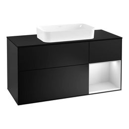 Villeroy & Boch Villeroy und Boch Finion Waschtischunterschrank G302MTPD 120cm, Abdeckplatte black matt, Emotion, Regal rechts White matt lacquer, Black matt lacquer