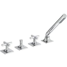Ideal Standard Joy Neo Vierloch-Badearmatur BD166AA ohne Auslauf, mit Handbrause-Set, Kreuzgriffe, chrom