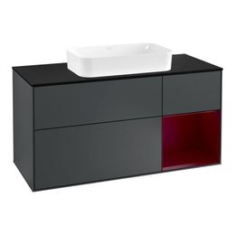 Villeroy & Boch Villeroy und Boch Finion Waschtischunterschrank G302HBHG 120cm, Abdeckplatte black matt, Emotion, Regal rechts Peony, Midnight Blue Matt Lacquer