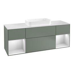 Villeroy & Boch Villeroy und Boch Finion Waschtischunterschrank F331MTGM 160x60,3cm, Abdeckplatte white matt, Regale White matt lacquer, Olive Matt Lacquer