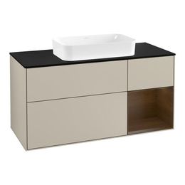Villeroy & Boch Villeroy und Boch Finion Waschtischunterschrank G302GNHH 120cm, Abdeckplatte black matt, Emotion, Regal rechts Walnut veneer, Sand Matt Lacquer