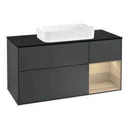 Villeroy & Boch Villeroy und Boch Finion Waschtischunterschrank F302PCHG 120cm, Abdeckplatte black matt, Regal rechts Oak Veneer, Midnight Blue Matt Lacquer