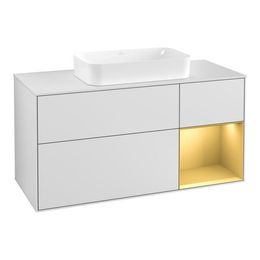 Villeroy & Boch Villeroy und Boch Finion Waschtischunterschrank F301HFMT 120cm, Abdeckplatte white matt, Regal rechts Gold matt, White matt lacquer