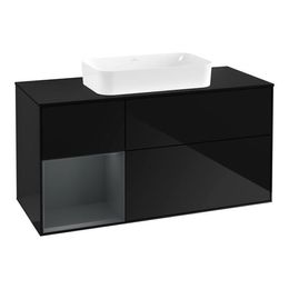 Villeroy & Boch Villeroy und Boch Finion Waschtischunterschrank G292HGPH 120cm, Abdeckplatte black matt, Emotion, Regal links Midnight Blue Matt Lacquer, Glossy Black Lacquer