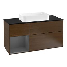 Villeroy & Boch Villeroy und Boch Finion Waschtischunterschrank G292GKGN 120cm, Abdeckplatte black matt, Emotion, Regal links Anthracite matt, Walnut veneer