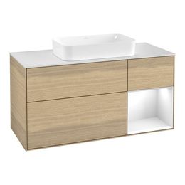 Villeroy & Boch Villeroy und Boch Finion Waschtischunterschrank F301GFPC 120cm, Abdeckplatte white matt, Regal rechts Glossy white lacquer, Oak Veneer