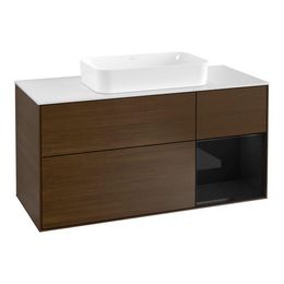 Villeroy & Boch Villeroy und Boch Finion Waschtischunterschrank G301PHGN 120cm, Abdeckplatte white matt, Emotion, Regal rechts Glossy Black Lacquer, Walnut veneer