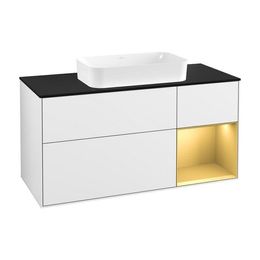 Villeroy & Boch Villeroy und Boch Finion Waschtischunterschrank G302HFGF 120cm, Abdeckplatte black matt, Emotion, Regal rechts Gold matt, Glossy white lacquer