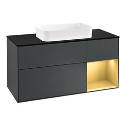 Villeroy & Boch Villeroy und Boch Finion Waschtischunterschrank G302HFHG 120cm, Abdeckplatte black matt, Emotion, Regal rechts Gold matt, Midnight Blue Matt Lacquer