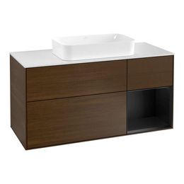 Villeroy & Boch Villeroy und Boch Finion Waschtischunterschrank F301PDGN 120cm, Abdeckplatte white matt, Regal rechts Black matt lacquer, Walnut veneer