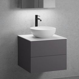 neoro n50 Unterschrank B: 60 cm mit 2 Ausz&uuml;gen, Waschtisch &Oslash; 45 cm wei&szlig; matt,, BN0106WM+BN0421GR+BN0401WM,