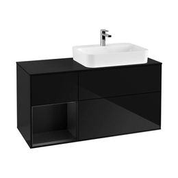 Villeroy & Boch Villeroy und Boch Finion Waschtischunterschrank G392PDPH 120cm, Abdeckplatte black matt, Emotion, Regal links Black matt lacquer, Glossy Black Lacquer