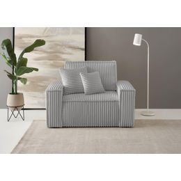 Loveseat OTTO HOME "FINNLEY, XXL-Sessel, Lesesessel, trendige Stoffe, inkl. Zierkissen", grau, B:120cm H:85cm T:86cm, Bezugstoff 100% PES ;Gramatur 400g/qm +/- 5%, Sessel, verf&uuml;gbar in den Stoffqualit&auml;ten Boucl&eacute;, Struktur fein und Mega Cord