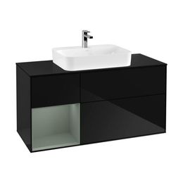 Villeroy & Boch Villeroy und Boch Finion Waschtischunterschrank G412GMPH 120cm, Abdeckplatte black matt, Emotion, Regal links Olive Matt Lacquer, Glossy Black Lacquer