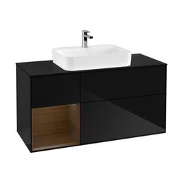 Villeroy & Boch Villeroy und Boch Finion Waschtischunterschrank G412GNPH 120cm, Abdeckplatte black matt, Emotion, Regal links Walnut veneer, Glossy Black Lacquer