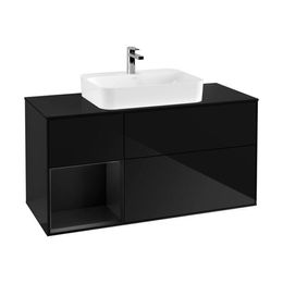 Villeroy & Boch Villeroy und Boch Finion Waschtischunterschrank G412PDPH 120cm, Abdeckplatte black matt, Emotion, Regal links Black matt lacquer, Glossy Black Lacquer