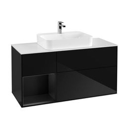Villeroy & Boch Villeroy und Boch Finion Waschtischunterschrank G411PDPH 120cm, Abdeckplatte white matt, Emotion, Regal links Black matt lacquer, Glossy Black Lacquer